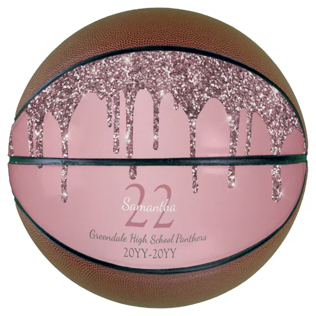 Rose Gold Pink Glitter Drips Name Team Number Year Basketball | Zazzle