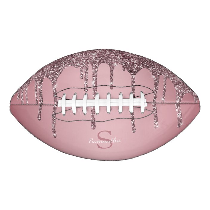 Rose Gold Pink Glitter Drips Sparkle Monogram Name Football | Zazzle.com