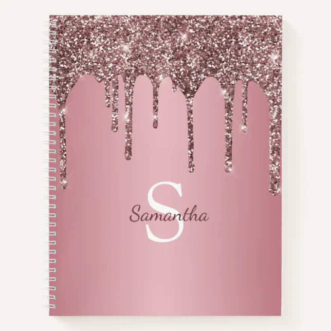 Rose Gold Pink Glitter Drips Sparkle Monogram Name Notebook | Zazzle
