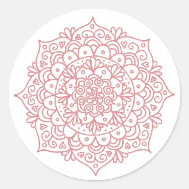 Rose Gold Pink Glitter Mandala Flower Classic Round Sticker | Zazzle