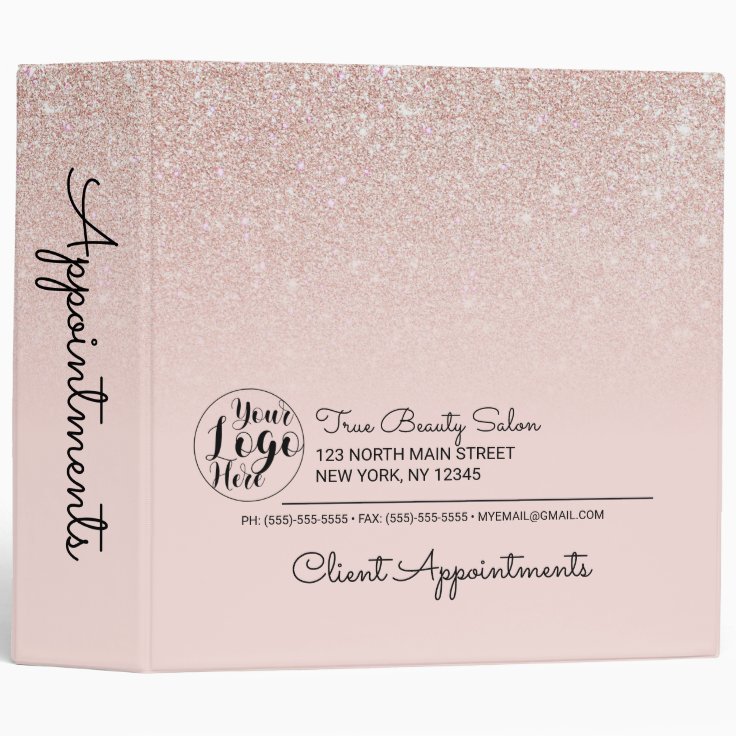 Rose Gold Pink Glitter Ombre Business Appointment 3 Ring Binder | Zazzle