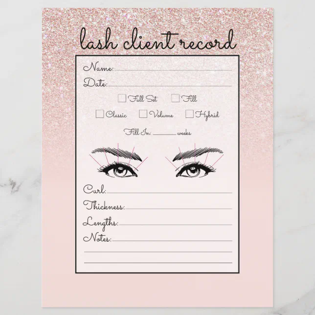 Rose Gold Pink Glitter Ombre Lash Client Record | Zazzle