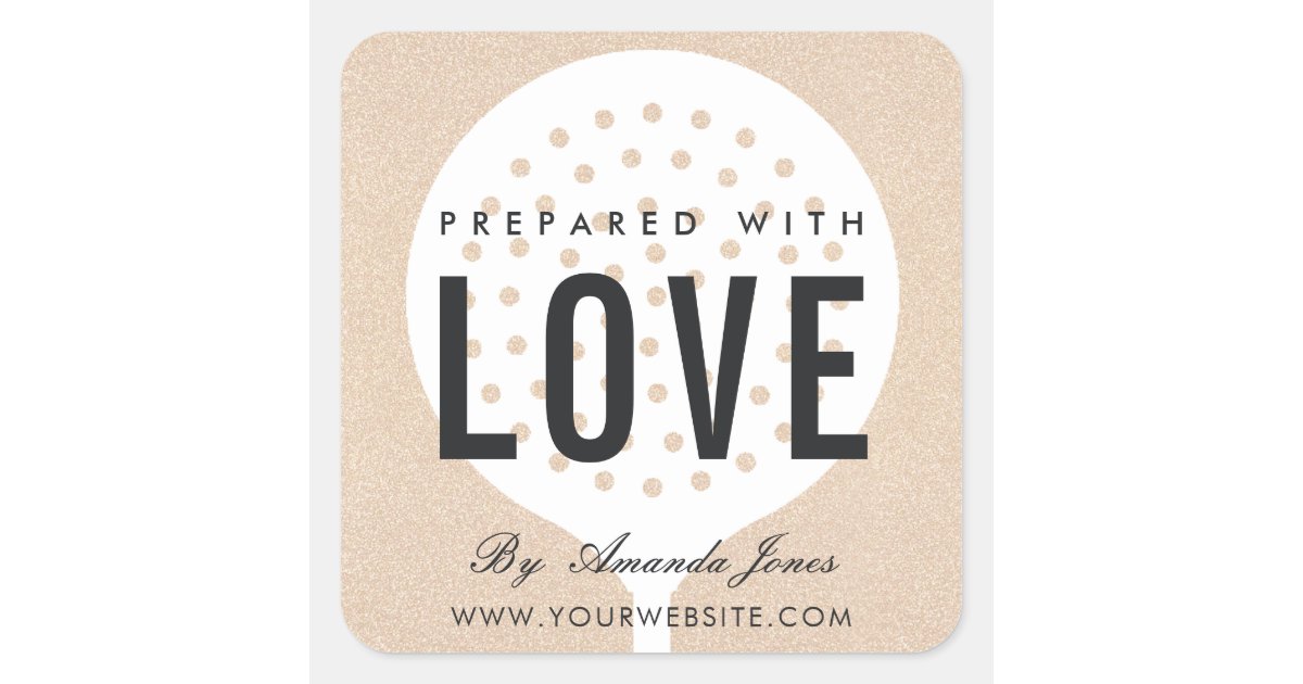 ROSE GOLD PINK GLITTER SKIMMER PREPARED WITH LOVE SQUARE STICKER | Zazzle
