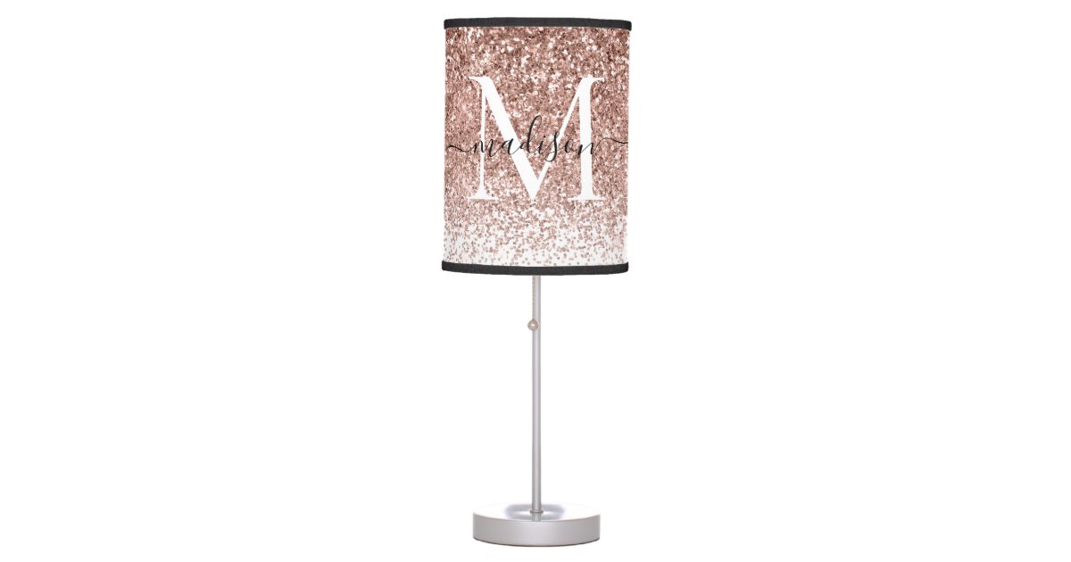 Rose Gold Pink Glitter Sparkle Monogram Script Table Lamp | Zazzle
