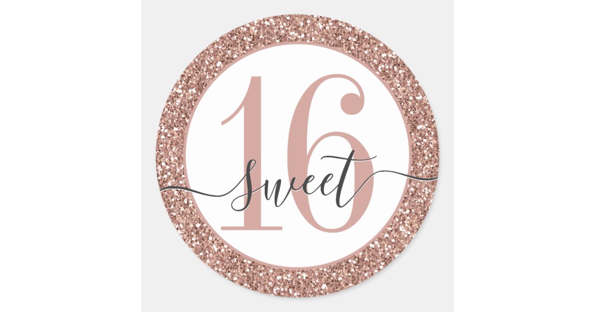 Rose Gold Pink Glitter Sweet 16 Favor Sticker Seal | Zazzle