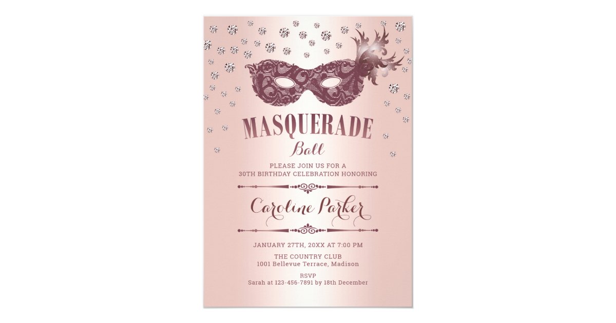 Rose Gold Pink Masquerade Ball Birthday Party Invitation | Zazzle.com