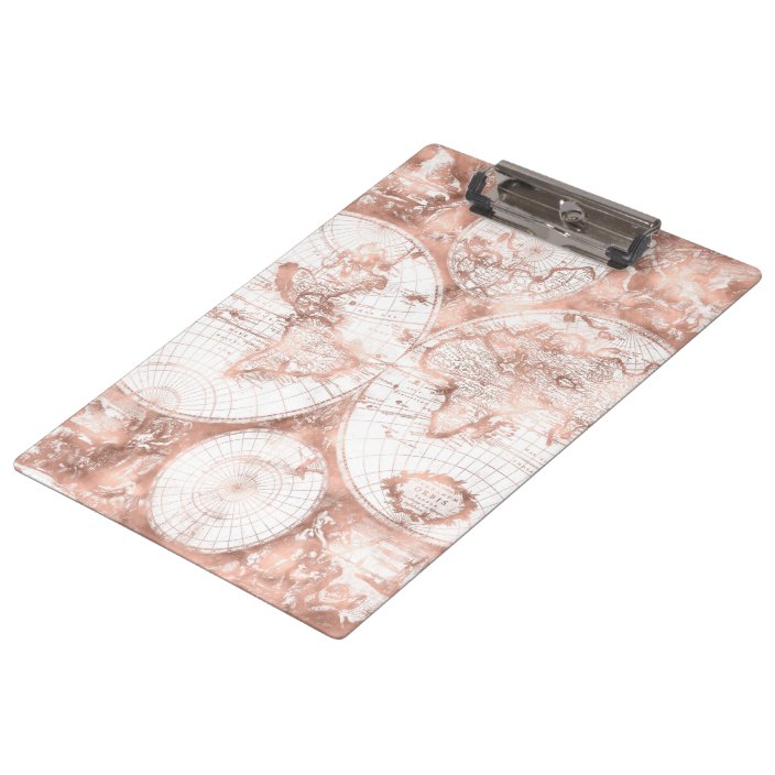 Rose Gold Pink Metal Glitter Antique World Map Clipboard | Zazzle.com