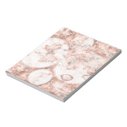 Rose Gold Pink Metal Glitter Antique World Map Notepad | Zazzle