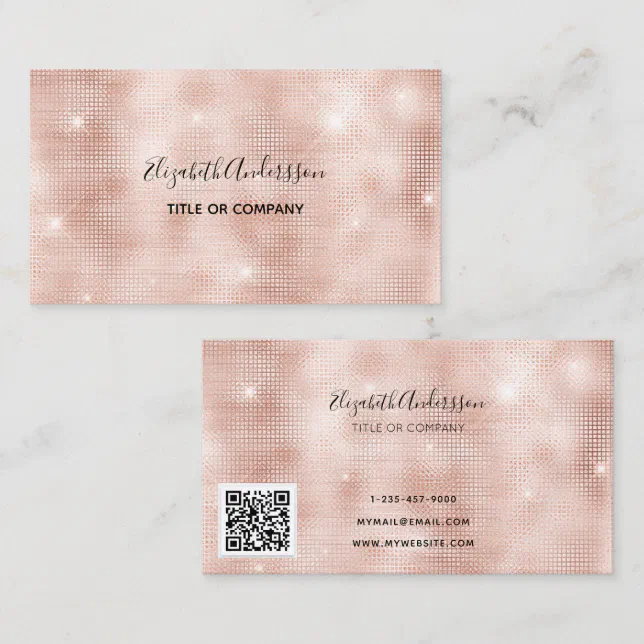 Rose gold pink metallic qr code business card | Zazzle