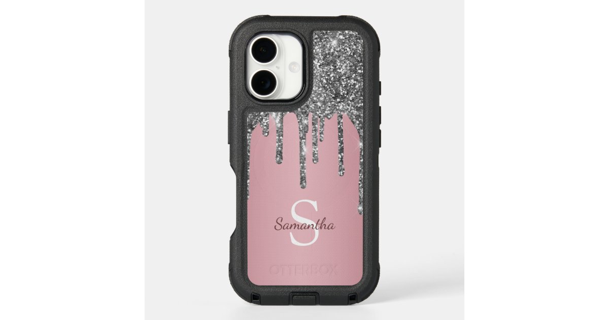 Rose Gold Pink Silver Glitter Drip Monogram Name Otterbox iPhone Case ...