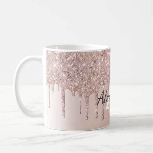 Rose Gold - Pink Sparkle Glitter Monogram Name Coffee Mug | Zazzle