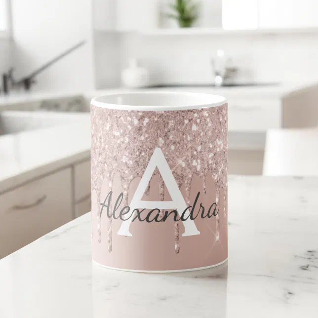 Rose Gold - Pink Sparkle Glitter Monogram Name Coffee Mug | Zazzle