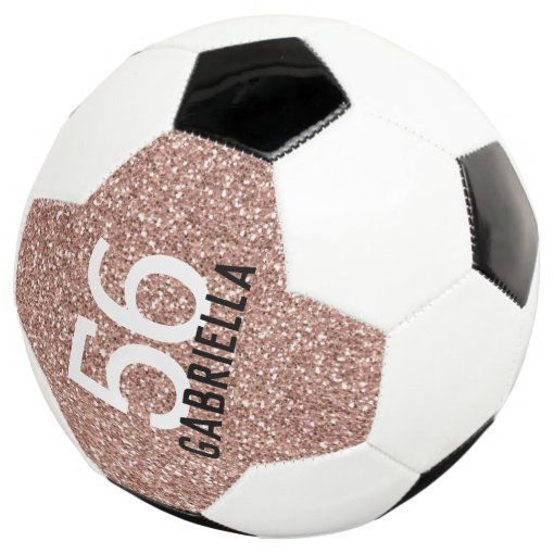 Rose Gold Pink Sparkly Number and Name Soccer Ball | Zazzle