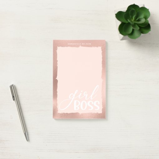 Rose Gold & Pink Stylish Girl Boss Post-it Notes | Zazzle