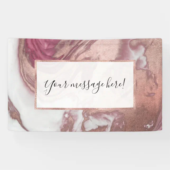 Rose Gold Pink White Painted Girly Abstract Marble Banner | Zazzle