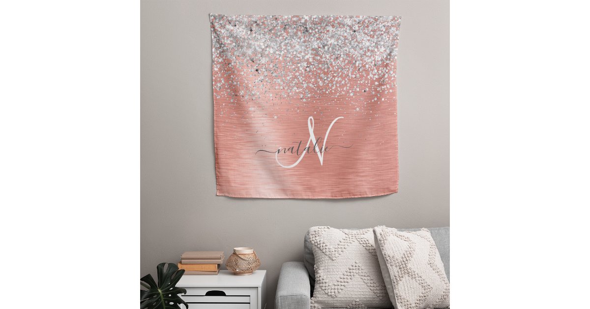 Rose Gold Pretty Girly Silver Glitter Sparkly Tapestry | Zazzle