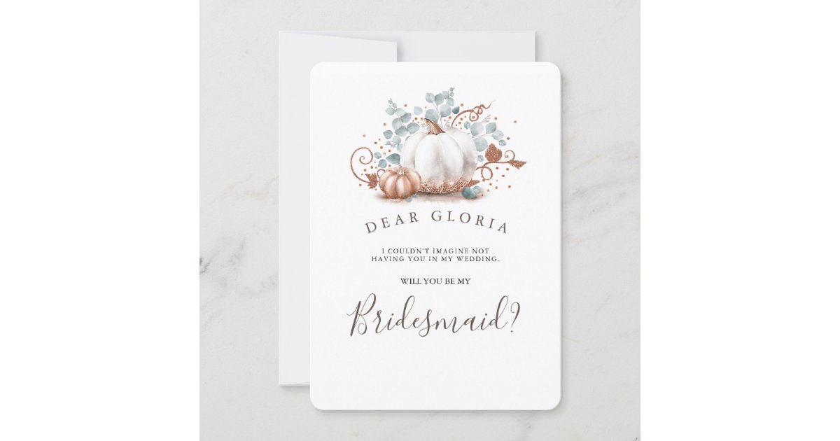 Rose Gold Pumpkin Fall Wedding Bridesmaid Proposal Invitation | Zazzle
