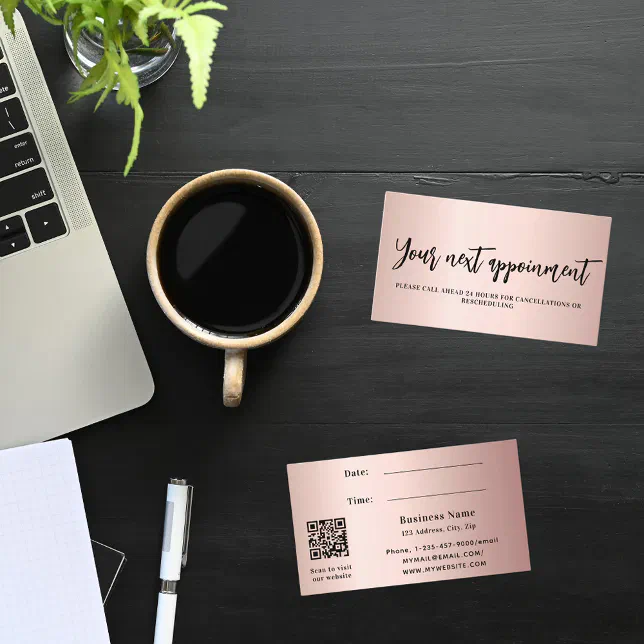 Rose gold QR code business appointment card | Zazzle