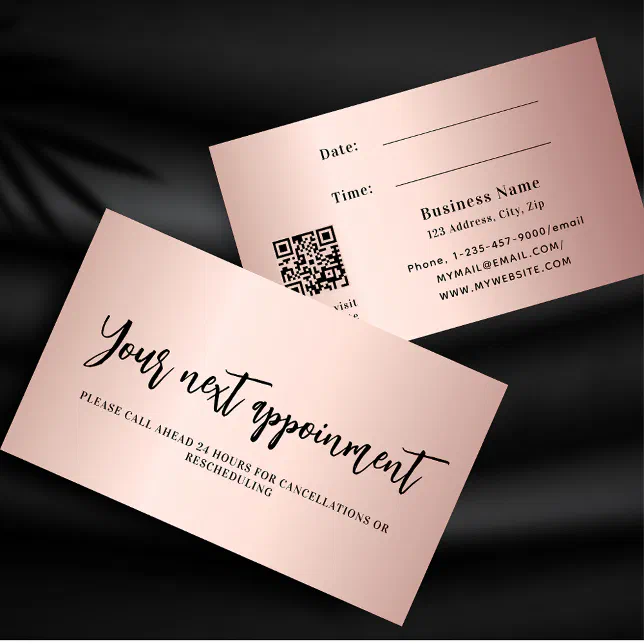 Rose gold QR code business appointment card | Zazzle
