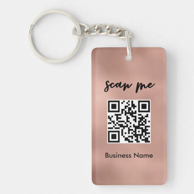 Rose Gold QR Code Business Card Your Logo Custom Keychain | Zazzle