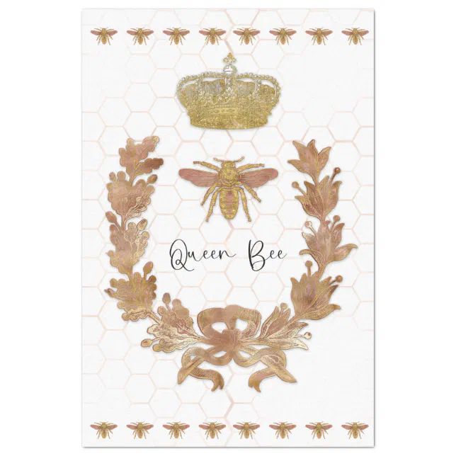 Rose Gold Queen Bee Crown Royal Glitter Decoupage Tissue Paper | Zazzle
