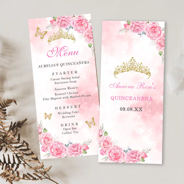 Rose Gold Quinceanera Miss Quince 15 Anos Birthday Menu | Zazzle