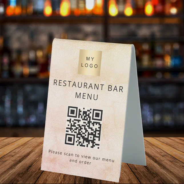 Rose gold restaurant cafe bar scan menu QR code Table Tent Sign | Zazzle