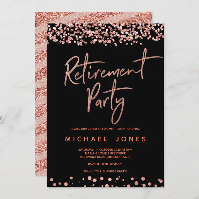 Rose gold retirement party invitation | Zazzle