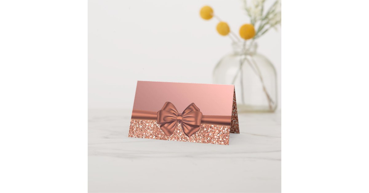 Rose Gold Satin Bow – Place Card | Zazzle