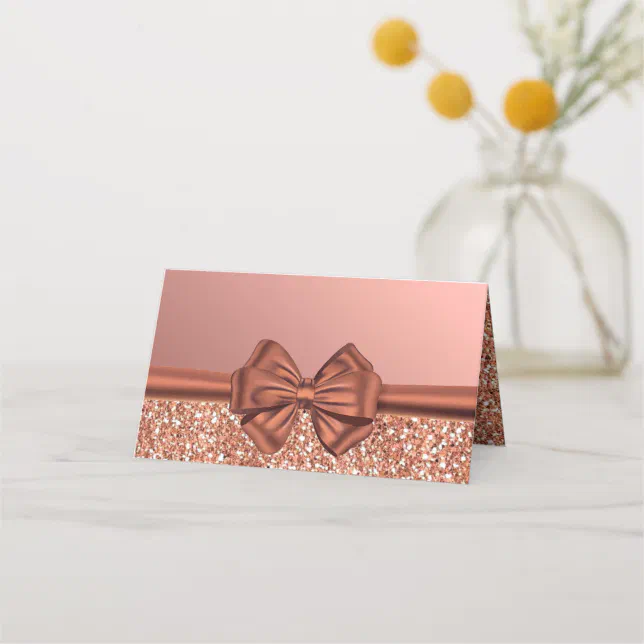 Rose Gold Satin Bow – Place Card | Zazzle