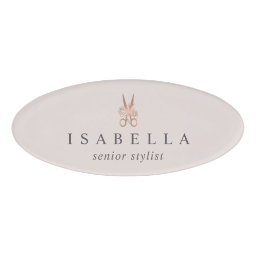 Rose Gold Scissors Logo | Salon Employee Name Tag | Zazzle