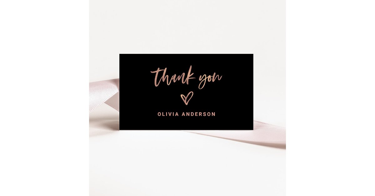 Rose Gold Script and Heart Thank You | Blank Back Business Card | Zazzle