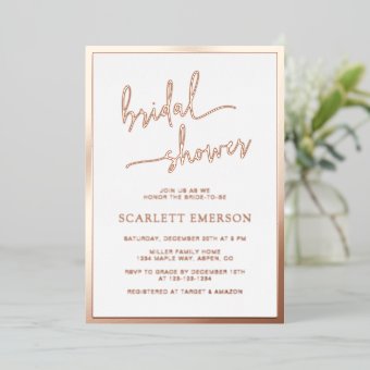 Rose Gold Script Bridal Shower Foil Invitation | Zazzle