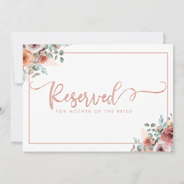 Rose Gold Script, Floral Reserved Place Card | Zazzle