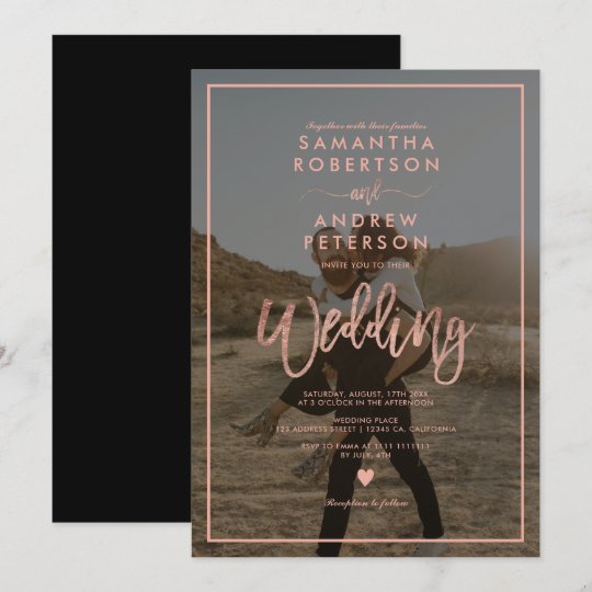 Rose gold script frame photo wedding invitation | Zazzle.com
