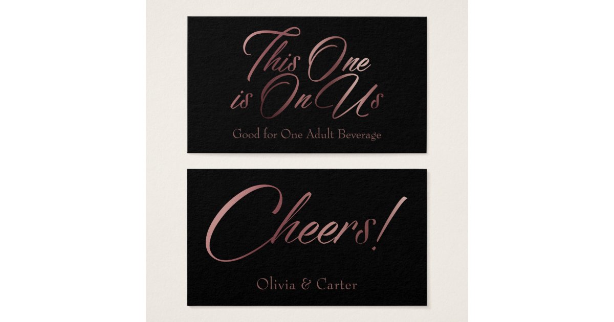 Rose Gold Script on Black Drink Ticket Cards | Zazzle