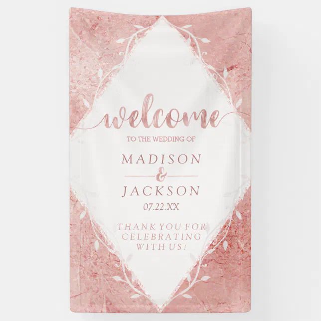 Rose Gold Shimmer Metallic Foil Wedding Welcome Banner | Zazzle
