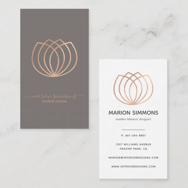Rose Gold Signature Lotus Flower Business Card | Zazzle