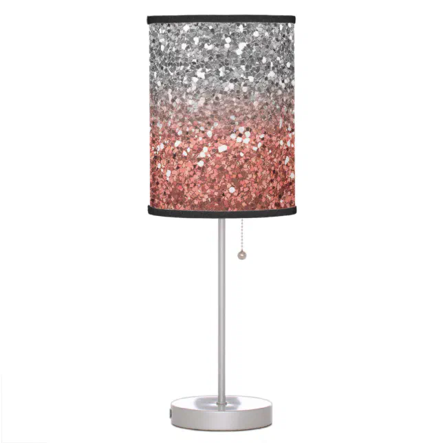 Rose Gold Silver Glitter look Sparkle Ombre Sequin Table Lamp | Zazzle