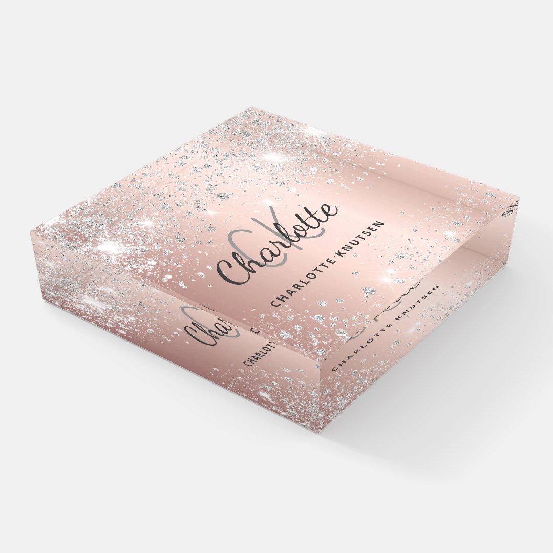 Rose gold silver glitter monogram initails name paperweight | Zazzle