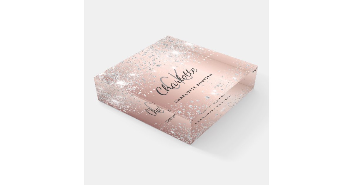 Rose gold silver glitter monogram initails name paperweight | Zazzle