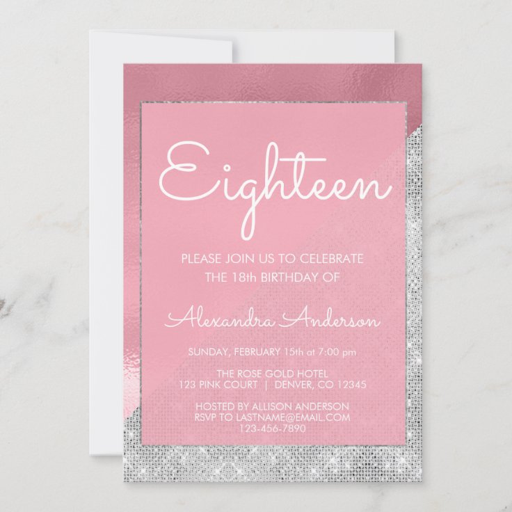 Rose Gold & Silver Sparkle 18th Birthday Invitation | Zazzle