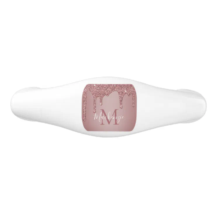 Rose Gold Sparkle Dripping Glitter Monogram Ceramic Drawer Pull | Zazzle