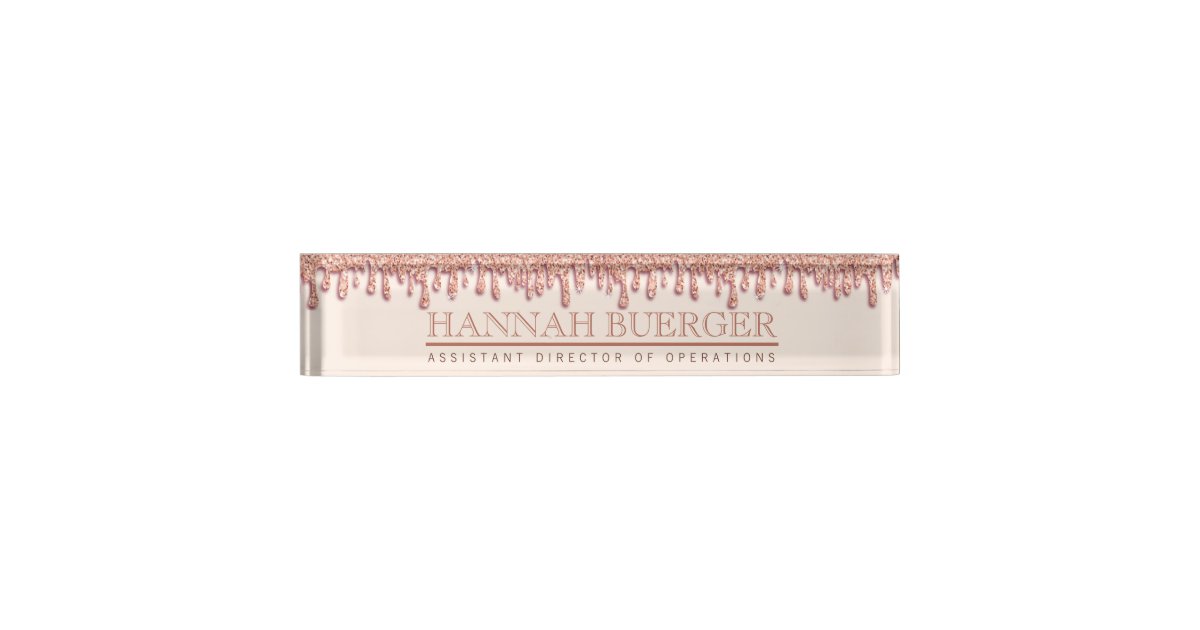 Rose Gold Sparkle Drippy Drip Boss Nameplate | Zazzle