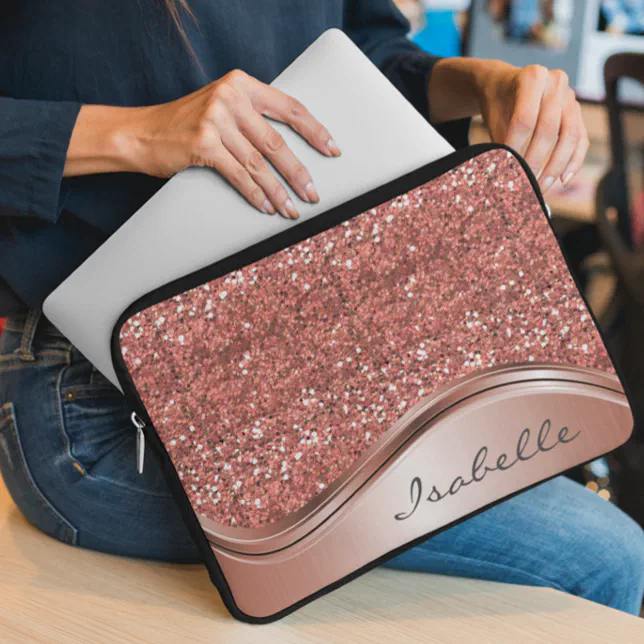 Rose Gold Sparkle Glam Bling Personalized Metal Laptop Sleeve | Zazzle