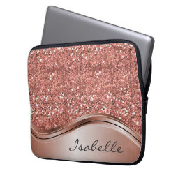 Rose Gold Sparkle Glam Bling Personalized Metal Laptop Sleeve | Zazzle