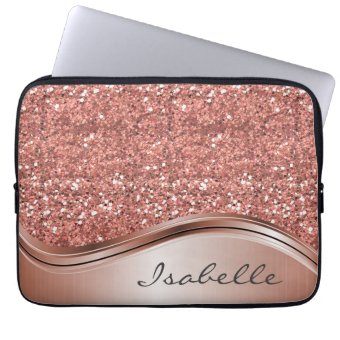 Rose Gold Sparkle Glam Bling Personalized Metal Laptop Sleeve | Zazzle