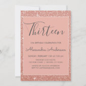 Rose Gold Sparkle Glitter 13th Thirteen Birthday Invitation | Zazzle