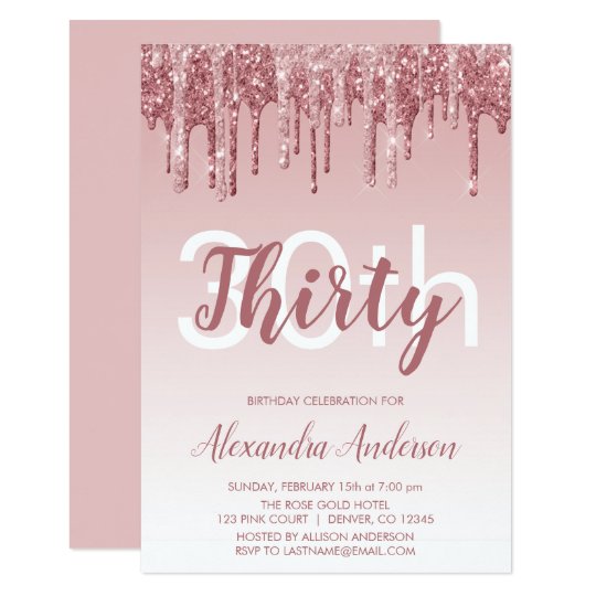 Rose Gold Sparkle Glitter 30th Birthday Party Invitation
