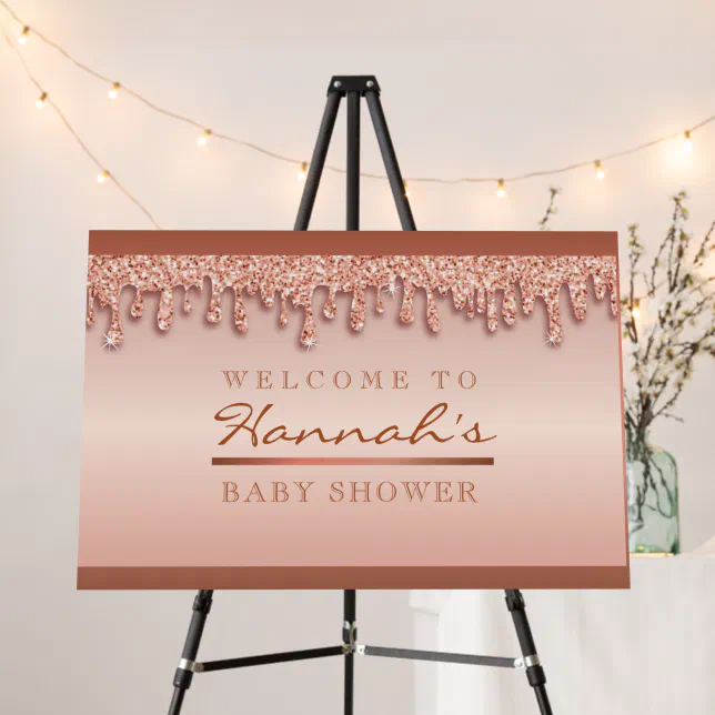 Rose Gold Sparkle Glitter Drip Welcome Sign Baby | Zazzle